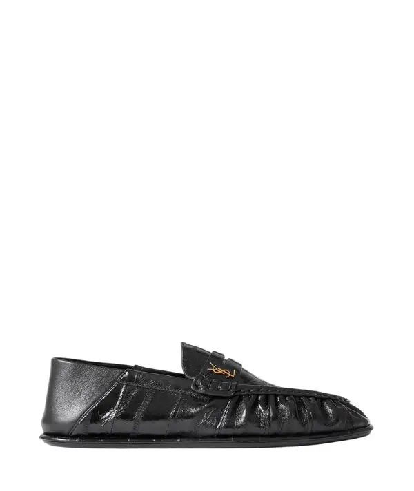 Saint Laurent Le Loafer Embellished Collapsible-heel Glossed-eel Loafers - Black