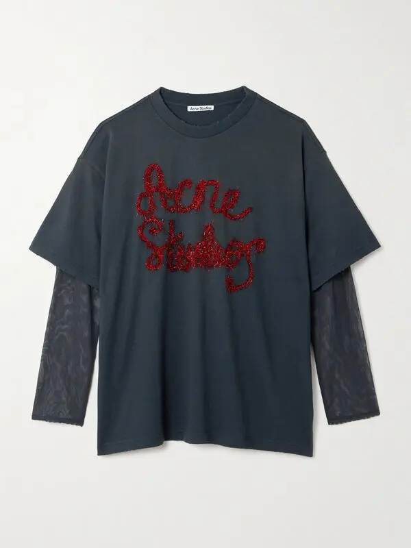 Acne Studios Tinsel-trimmed Layered T-shirt - Gray