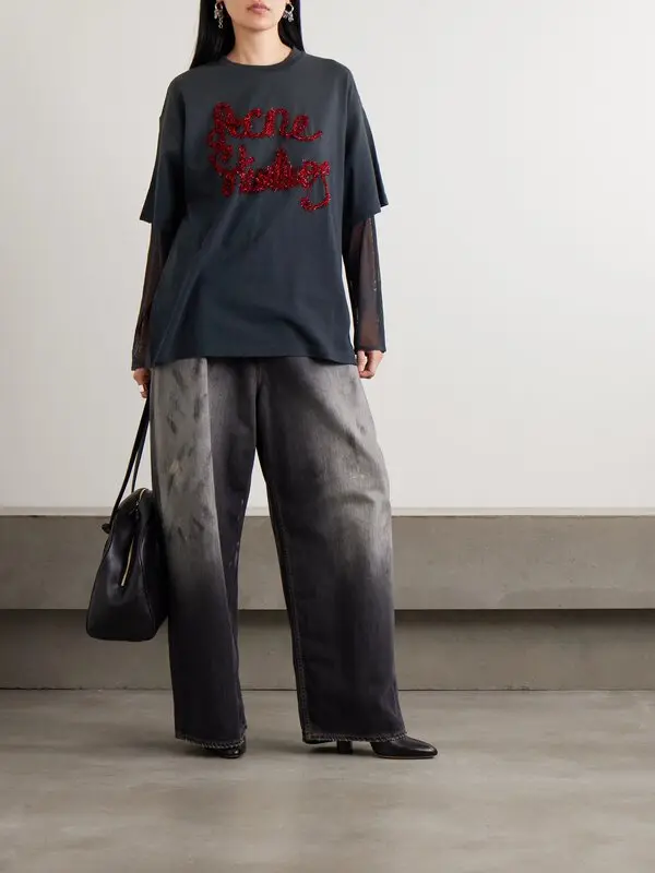 Acne Studios Tinsel-trimmed Layered T-shirt - Gray