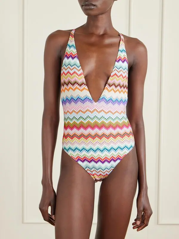 Missoni Mare Striped Metallic Crochet-knit Swimsuit - Multi