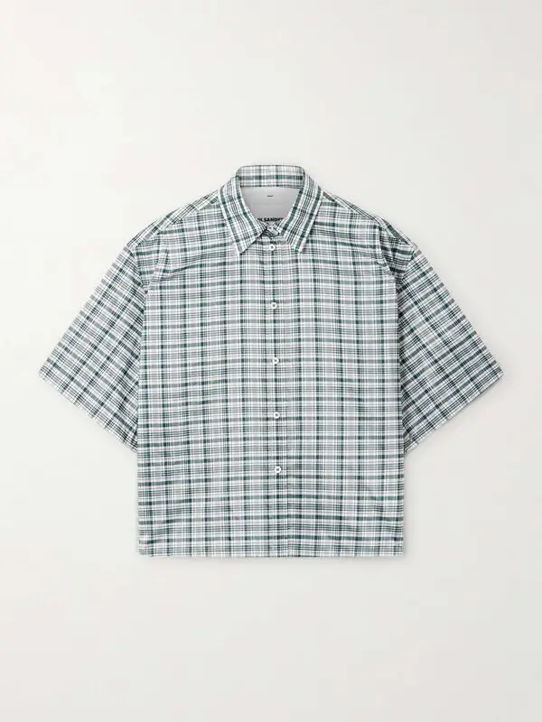 JIL SANDER Cropped Checked Silk-blend Shirt - Forest Green