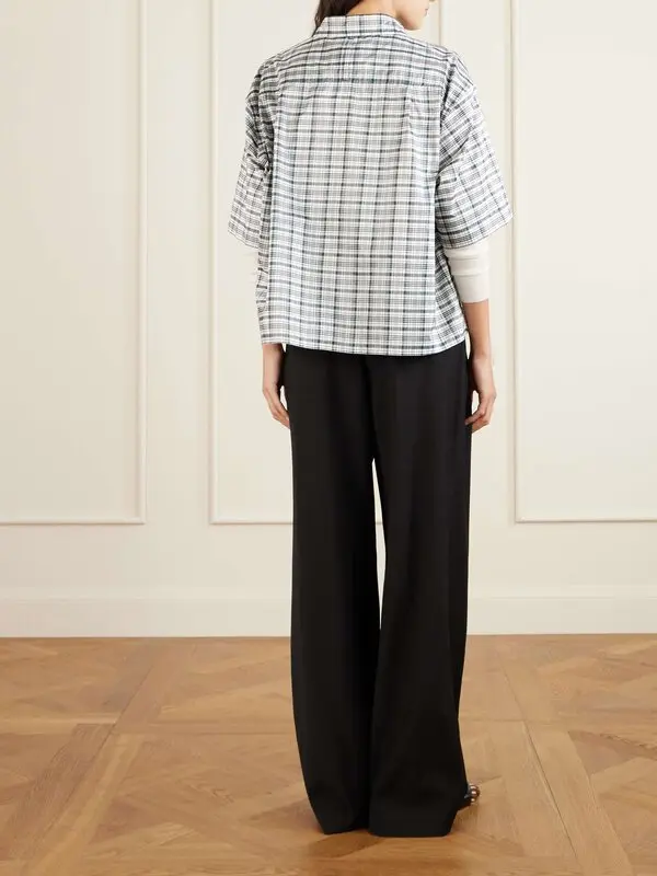 JIL SANDER Cropped Checked Silk-blend Shirt - Forest Green
