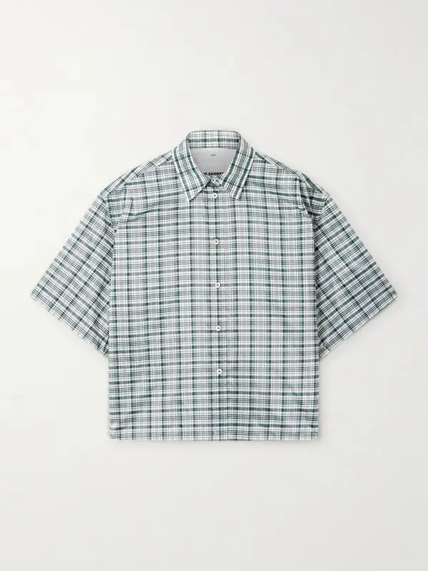 JIL SANDER Cropped Checked Silk-blend Shirt