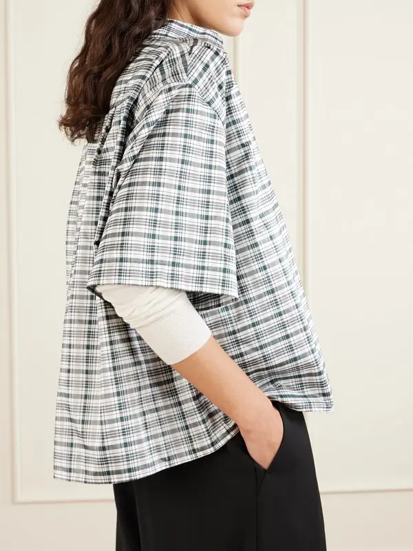 JIL SANDER Cropped Checked Silk-blend Shirt