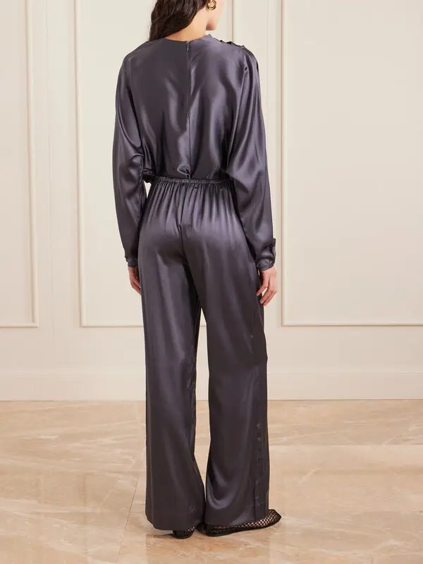 Staud Stroll Silk-blend Satin Wide-leg Pants - Purple