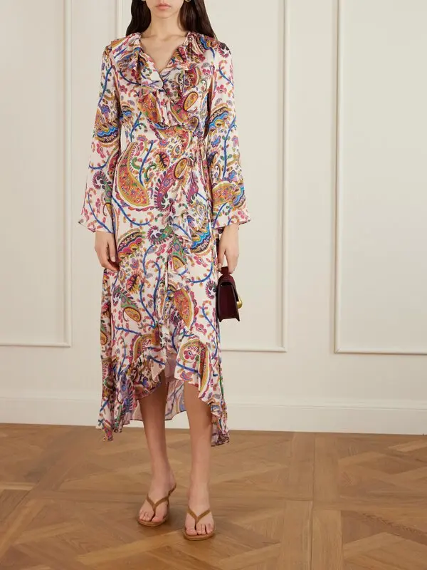 Etro Asymmetric Ruffled Paisley-print Silk Wrap Maxi Dress - Multi