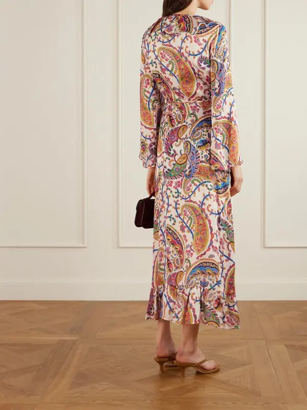Etro Asymmetric Ruffled Paisley-print Silk Wrap Maxi Dress - Multi