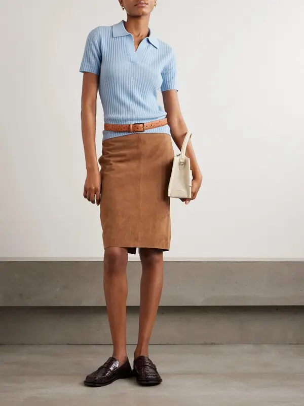 Arch4 Jennifer Ribbed Organic Cashmere Polo Shirt - Blue