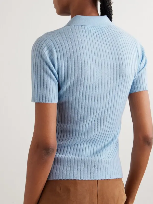 Arch4 Jennifer Ribbed Organic Cashmere Polo Shirt - Blue