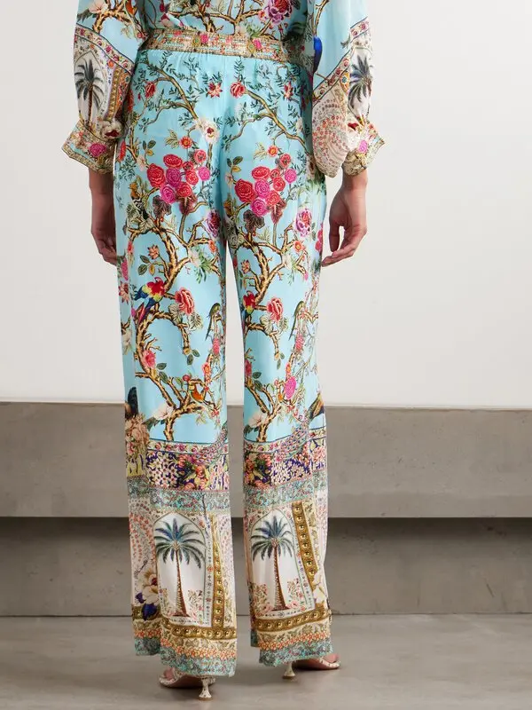 Camilla Printed Silk-satin Wide-leg Pants - Blue