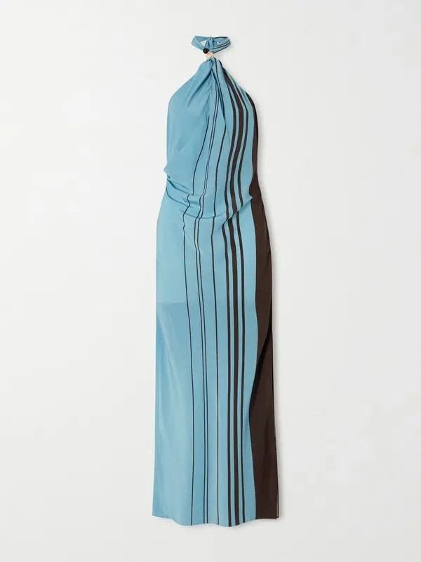 SIR. Rioja Striped Silk Halterneck Maxi Dress