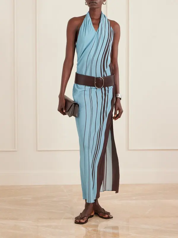 SIR. Rioja Striped Silk Halterneck Maxi Dress