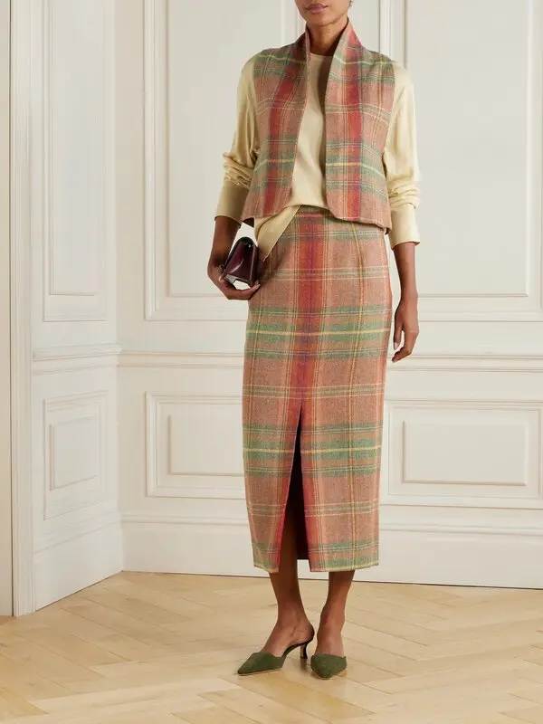 MARTA FERRI Cipriani Checked Wool Midi Skirt