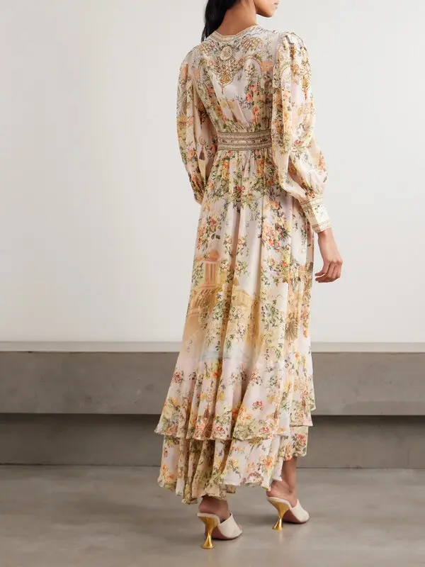 white christmas dresses Floral Printed Chiffon Sleeveless Tie Neck Maxi Dress – Lela Rose main image 0