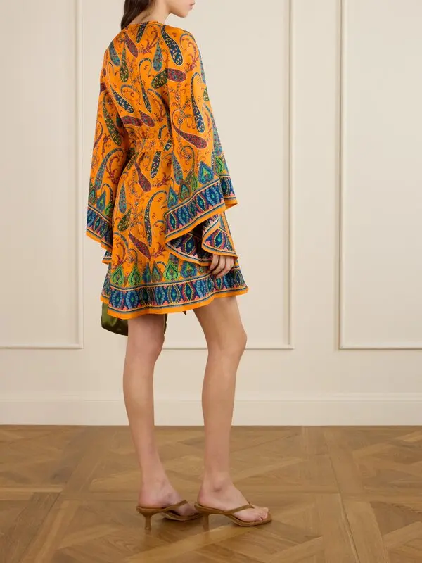 Etro Belted Paisley-print Silk-twill Mini Dress - Orange
