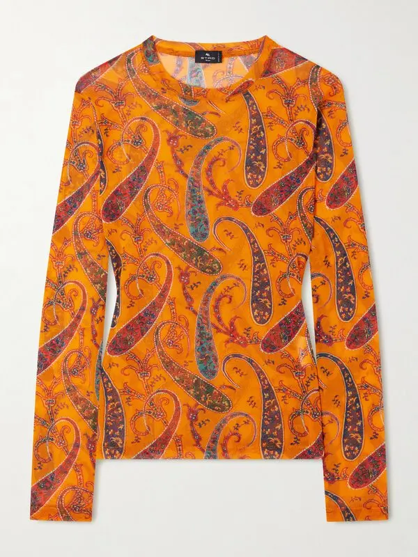 Etro Paisley-print Mesh Top - Orange