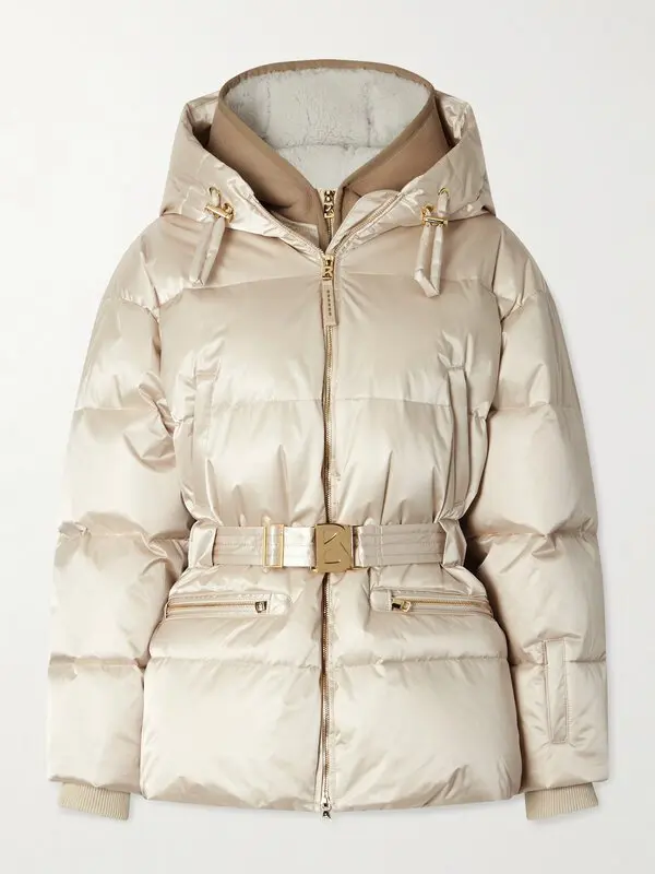 Bogner Lyra-ld Hooded Belted Layered Down Jacket - Neutrals