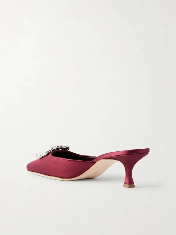 Manolo Blahnik Mayjou 50 Crystal-embellished Satin Mules - Red