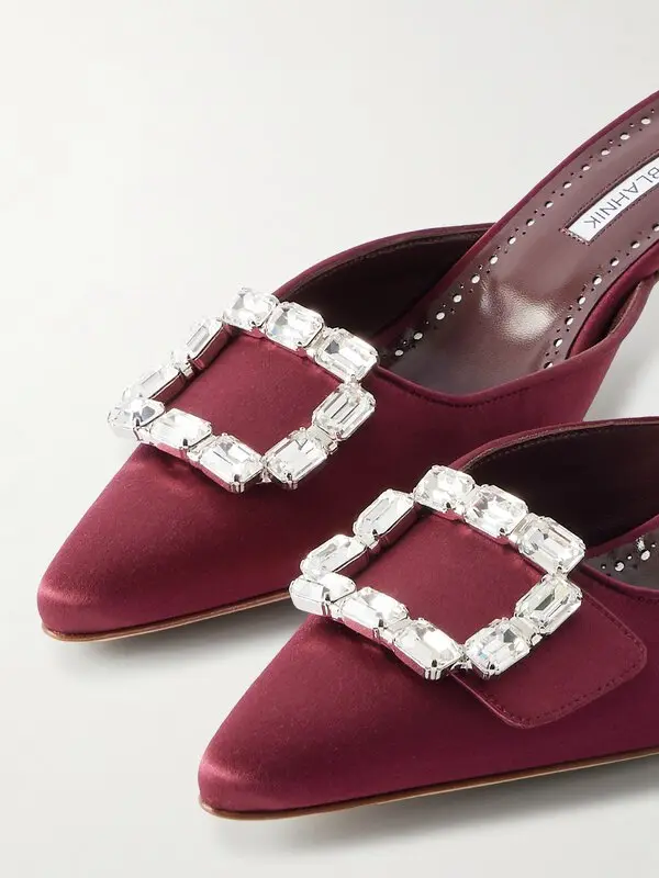 Manolo Blahnik Mayjou 50 Crystal-embellished Satin Mules - Red