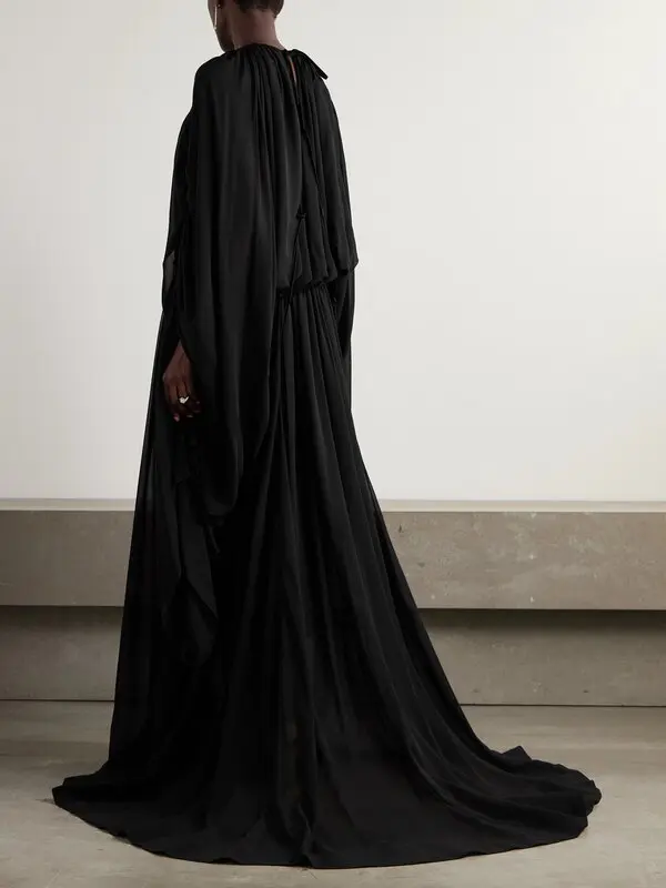 LANVIN Cape-effect Gathered Silk-chiffon Gown