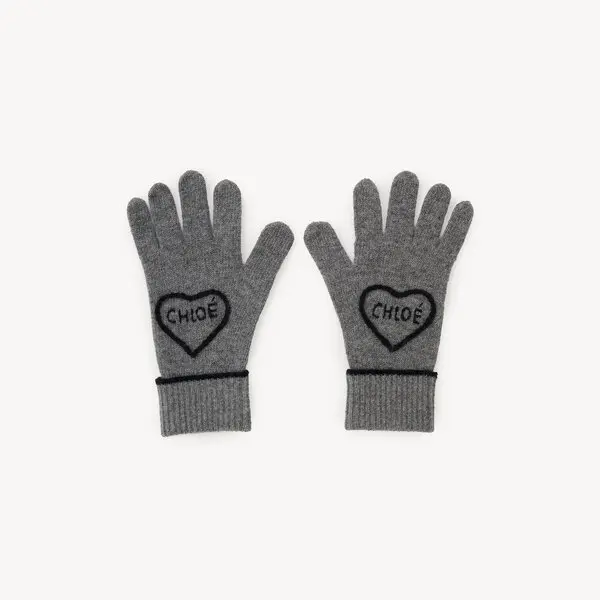 Chloé Encoeur Wool & Cashmere Gloves - Divine Grey