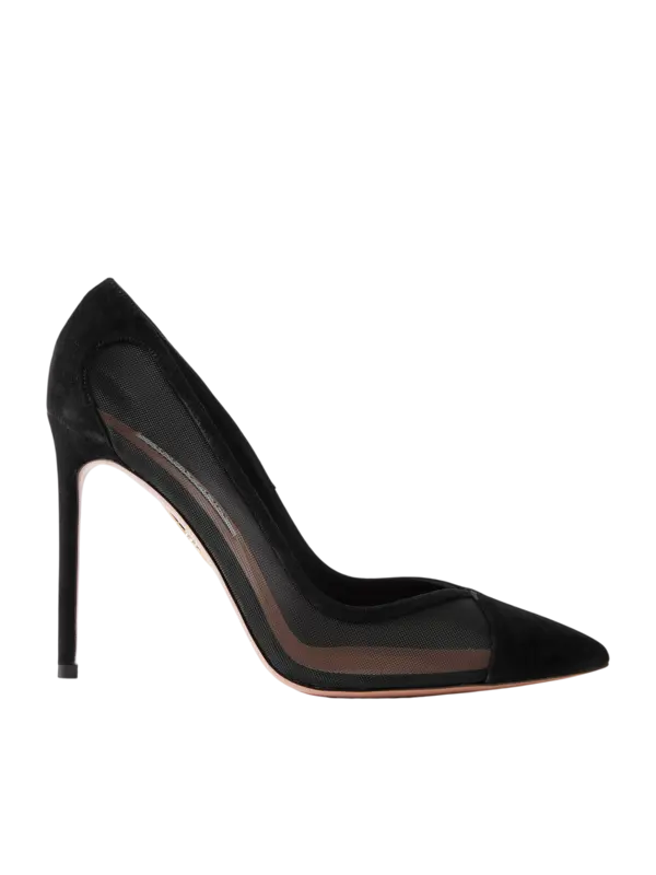 AQUAZZURA Studio 105 Mesh-paneled Suede Pumps - Black