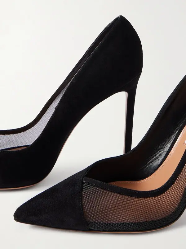 AQUAZZURA Studio 105 Mesh-paneled Suede Pumps - Black