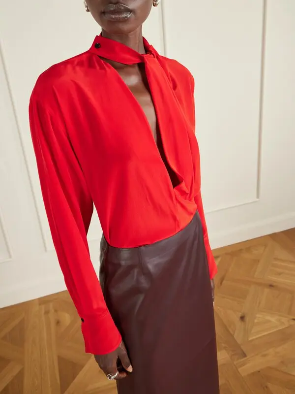 Victoria Beckham Draped Silk Blouse - Red