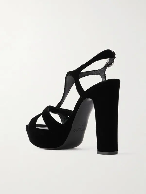 JIMMY CHOO Kesia 120 Crystal-embellished Velvet Platform Sandals - Black
