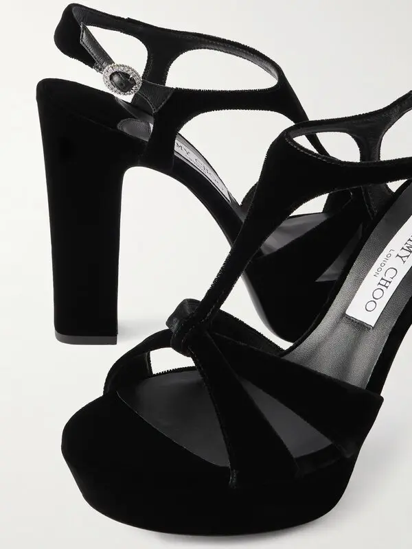 JIMMY CHOO Kesia 120 Crystal-embellished Velvet Platform Sandals - Black