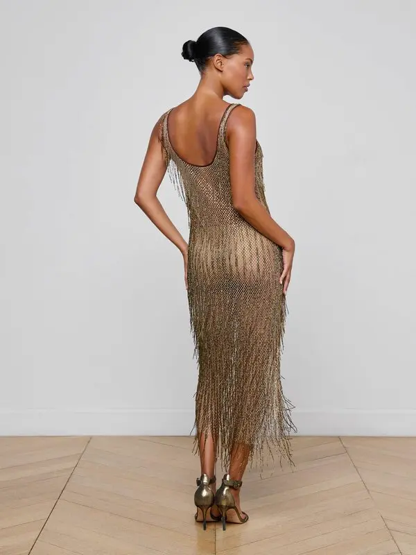 L'Agence Gracelynn Beaded Fringe Dress In Antique Gold Beaded Fringe - 30%  Off | Editorialist