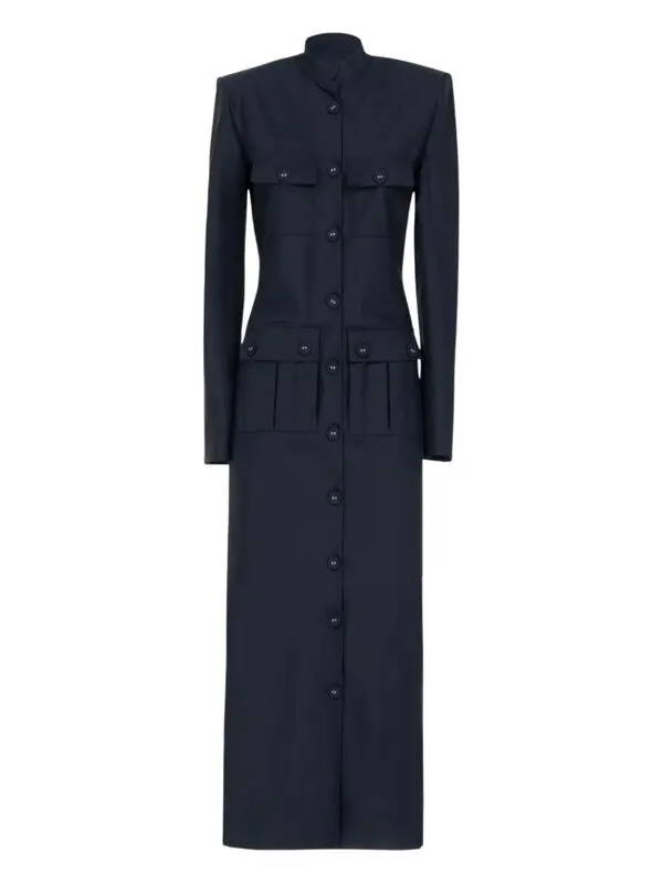 LES FILLES D'EVA Wool Pocket Shirt Dress - Blue