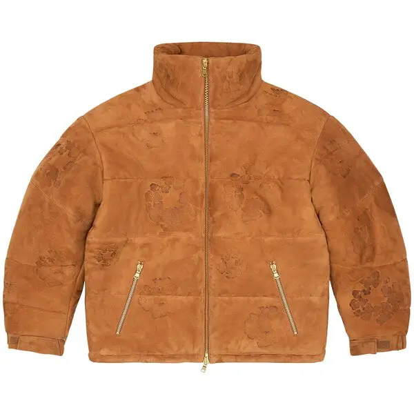 DENIM TEARS Embossed Leather Wreath Puffer - Brown