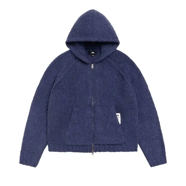 StÜssy Chunky Knit Zip Up Hoodie - Blue