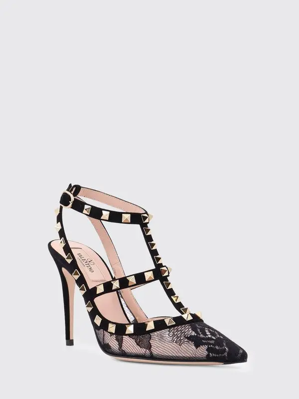Valentino Garavani Rockstud Suede And Lace Pumps