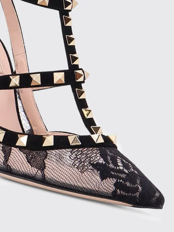 Valentino Garavani Rockstud Suede And Lace Pumps