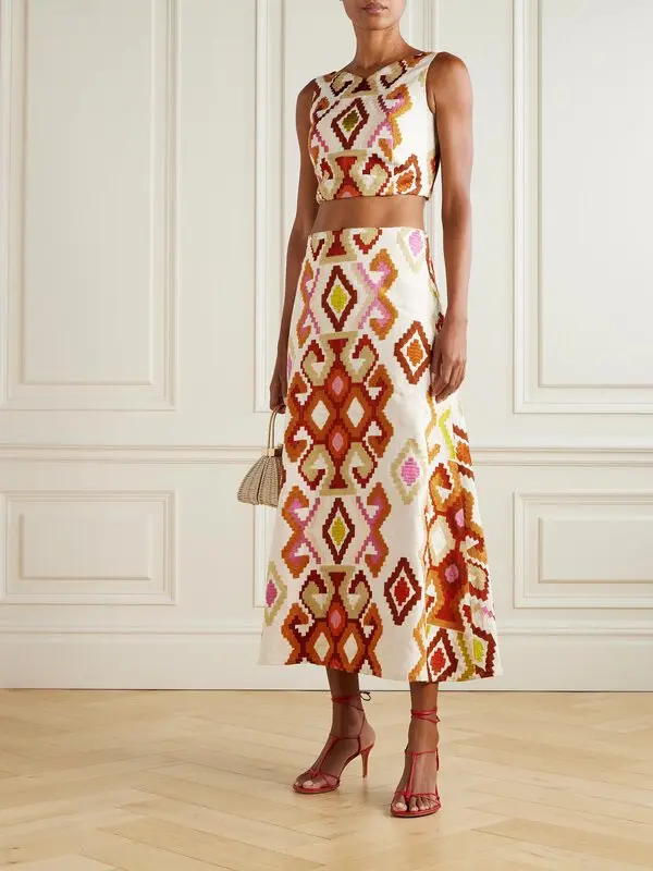 MARTA FERRI Santorini Embroidered Midi Skirt