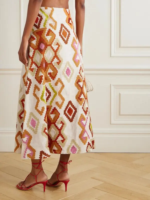 MARTA FERRI Santorini Embroidered Midi Skirt