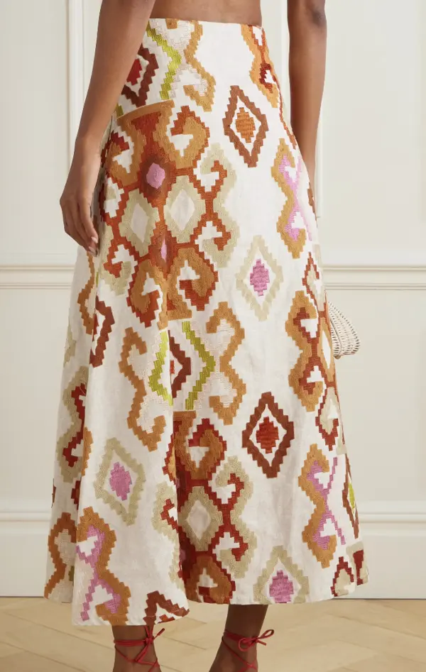 MARTA FERRI Santorini Embroidered Midi Skirt