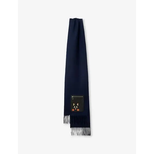 Loewe Futurist Cat Wool And Cashmere Scarf - Dark Navy Blue