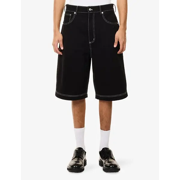MAINS Logo Contrast-stitch Denim Shorts