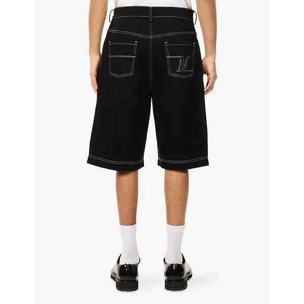 MAINS Logo Contrast-stitch Denim Shorts