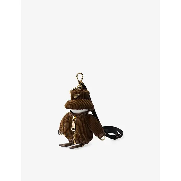 Prada Soft Robot Corduroy Keychain Charm - Brown