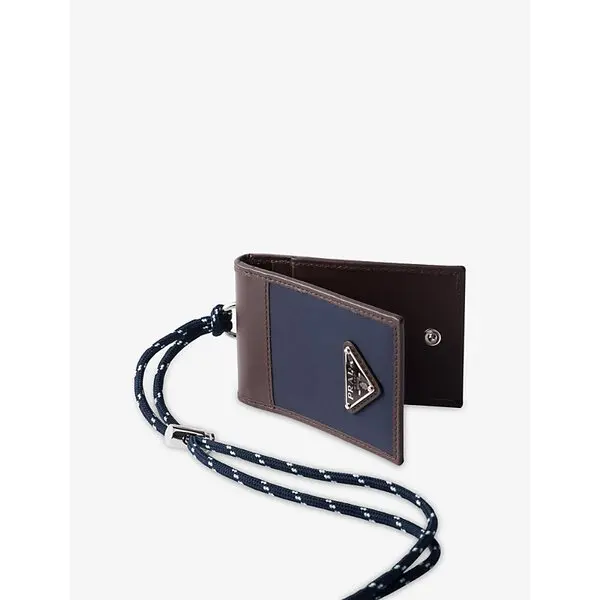 Prada Speedrock Re-nylon And Leather Card Holder With Strap - Blue