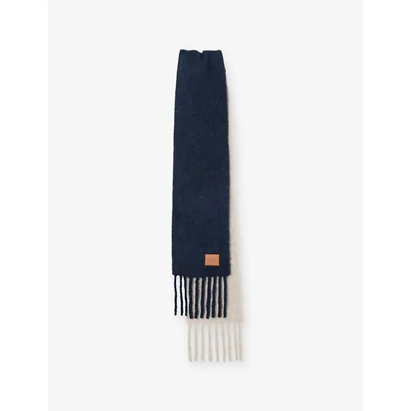 Loewe Colour-block Branded Wool-blend Scarf - Navy Blue/sandstone