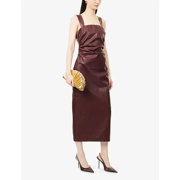 PRETTY LAVISH Faux-leather Maxi Dress With Shoulder Straps - Wine |  Editorialist