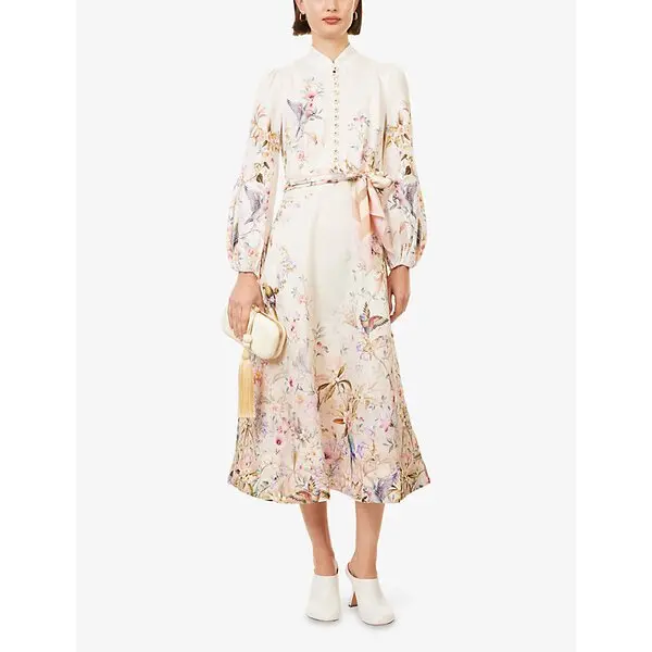 Zimmermann Floral Linen Midi Dress - Cream Aviary | Editorialist