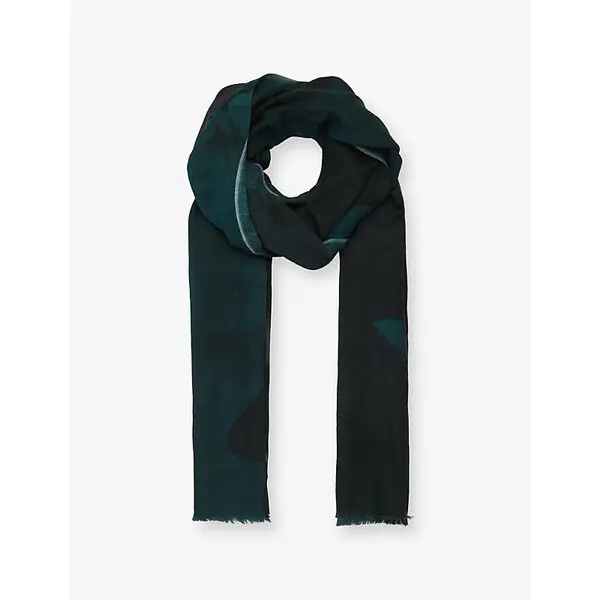 LEEM Maxi Organic Print Wool-silk Scarf - Green