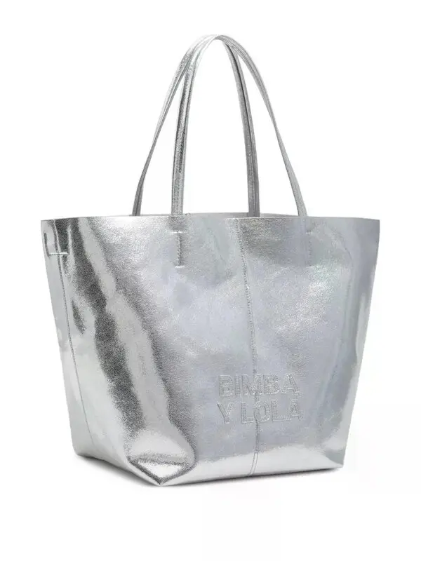 Bimba Y Lola Large Tote Bag With Logo Detail - Silver