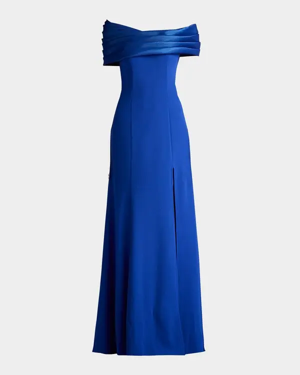Tadashi Shoji Off-shoulder Crepe And Taffeta Gown - Mystic Blue